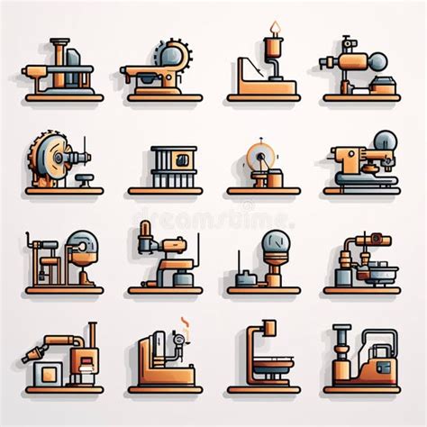 Conjunto De Iconos De Equipos Industriales Ilustración Vectorial En Un