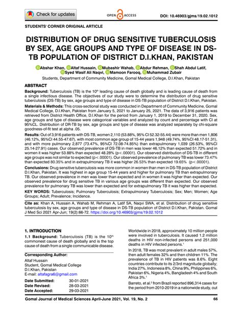 Pdf Distribution Of Drug Sensitive Tuberculosis By Sex Age Groups