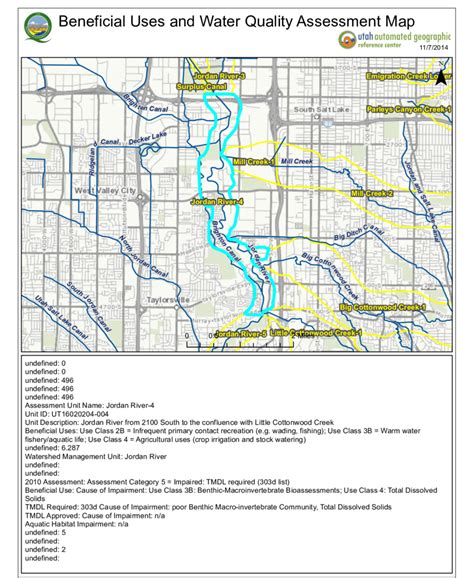 Beneficial Use And Water Quality Assessment Map Udwq Management Unit
