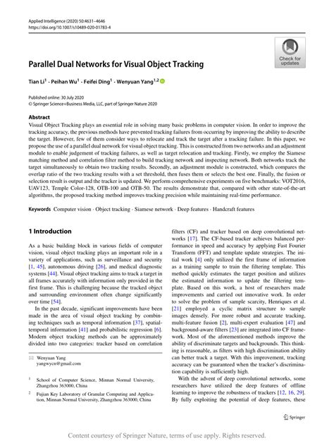 Parallel Dual Networks For Visual Object Tracking