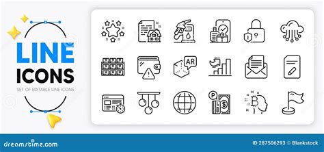 Globe Parking Payment And Augmented Reality Line Icons For Web App Vector Stock Vector