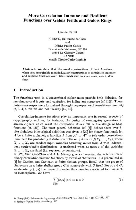 Pdf More Correlation Immune And Resilient Functions Over Galois