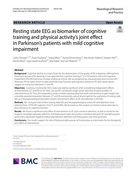 Pdf Resting State Eeg As Biomarker Of Cognitive Training And Physical