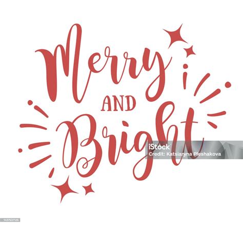 메리 앤 브라이트 레터링 벡터 손으로 그린 크리스마스 그림입니다 해피 홀리데이 인사말 카드 12월에 대한 스톡 벡터 아트 및 기타 이미지 Istock