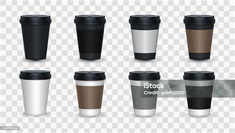 투명한 배경에 커피 컵입니다 컬렉션 커피 컵 모형 벡터 템플릿 벡터 현실적인 일회용 닫힌 종이 투명 한 배경에 격리 된 플라스틱 디자인 템플릿 모형 종이 커피잔에 대한 스톡