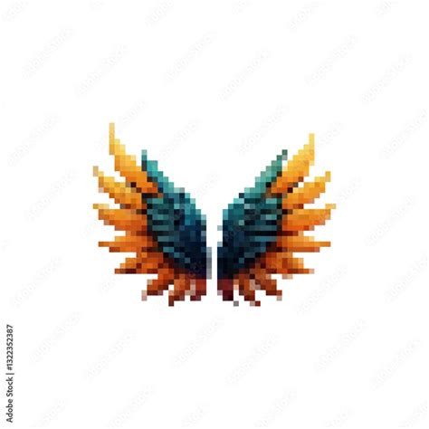 Retro Pixel Wings Wings For Game Design Mythical Vector Icon Of Demon
