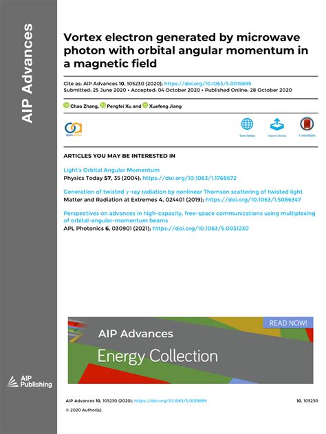 Pdf Vortex Electron Generated By Microwave Photon With Orbital Angular Momentum In A Magnetic