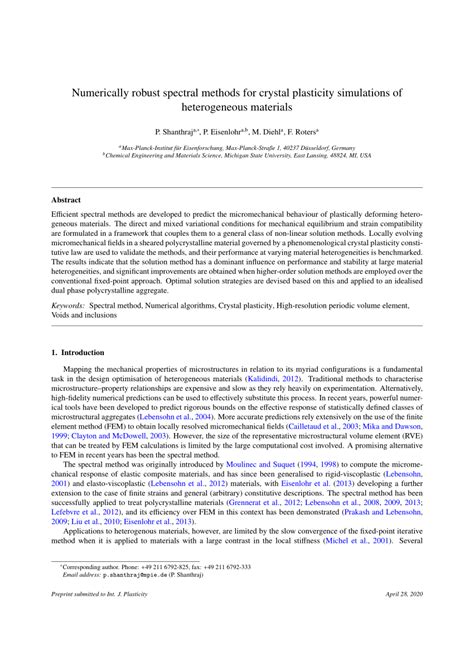 Pdf Numerically Robust Spectral Methods For Crystal Plasticity Simulations Of Heterogeneous