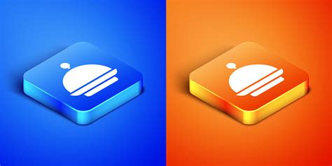 파란색과 주황색 배경에 고립 된 음식 아이콘 트레이로 덮여 있는 등색 크리스마스 트레이 및 뚜껑 표지판 메리 크리스마스와 새해 복 많은 새해 정사각형 버튼입니다 벡터 3차원