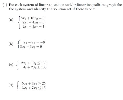 Solved 1 For Each System Of Linear Equations And Or Linear Chegg Com