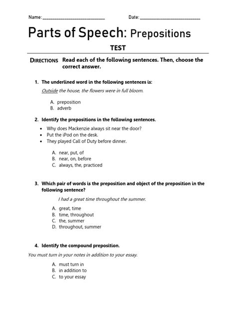 41prepositions Mcqs Grade 7 Pdf Preposition And Postposition