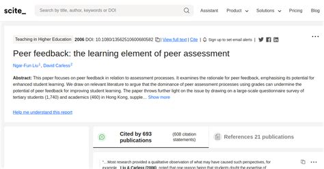 Peer Feedback The Learning Element Of Peer Assessment Scite Report