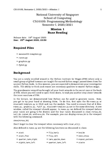 Mission 01 National University Of Singapore School Of Computing