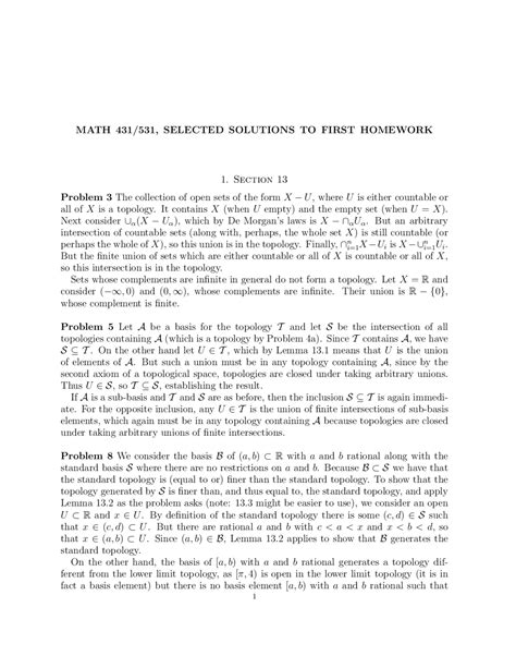 Solutions For First Homework Introduction To Topology Math 431