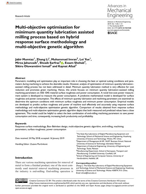 Pdf Multi Objective Optimisation For Minimum Quantity Lubrication