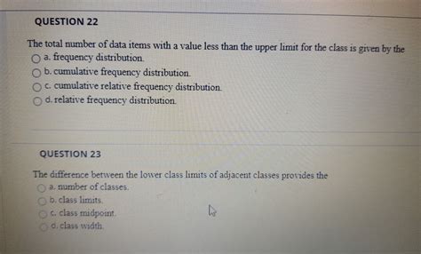 Solved Question 22 The Total Number Of Data Items With A