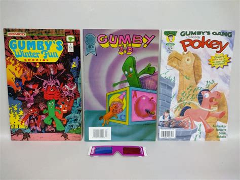 Gumby Comic Lot Of 3 Winter Fun Special 3 D W Glasses Gumbys Gang Pok