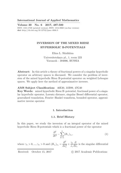 Pdf Inversion Of The Mixed Riesz Hyperbolic B Potentials