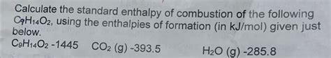 Solved Calculate The Standard Enthalpy Of Combustion Of The Chegg