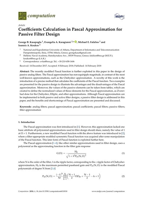Pdf Coefficients Calculation In Pascal Approximation For Passive