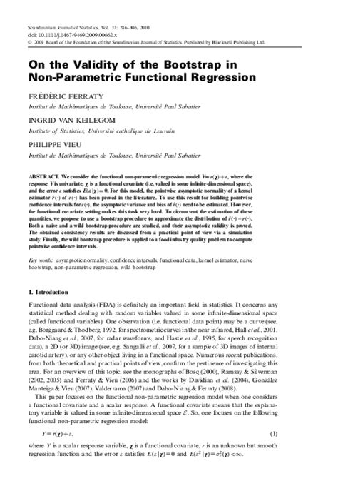 Pdf On The Validity Of The Bootstrap In Non Parametric Functional