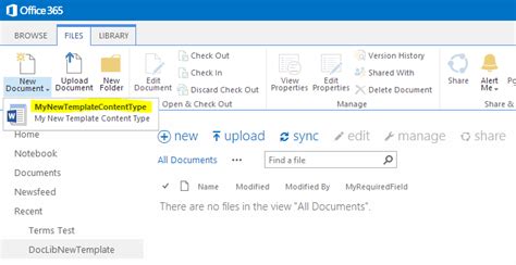 Office SharePoint Online Document Library Create New Document From Custom Templates