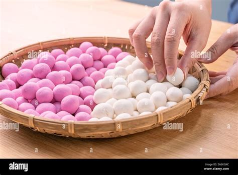 An Asia Woman Is Making Tang Yuan Yuan Xiao Chinese Traditional Food