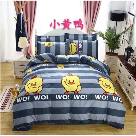 [ลด 40 ใส่โค้ด Grad88]ชุดเครื่องนอนลายเป็ดน่ารัก ขนาด 3 5 5 6 ฟุต ผ้าปูที่นอน ผ้านวมครบชุด