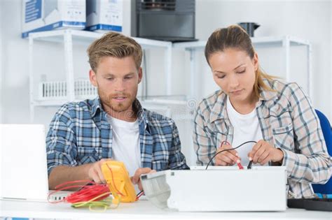 Young Woman Using Multi Meter Stock Image Image Of Computer Tester