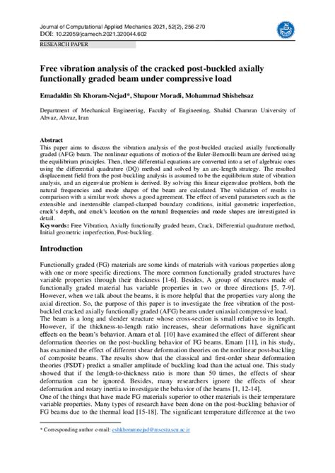 Pdf Free Vibration Analysis Of The Cracked Post Buckled Axially