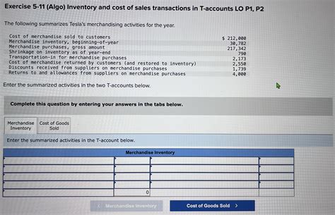 solved exercise 5 11 algo ﻿inventory and cost of sales