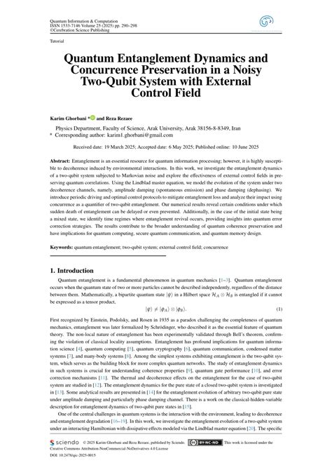 Pdf Quantum Entanglement Dynamics In A Noisy Two Qubit System With External Control Field