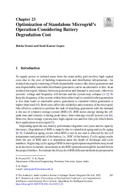 Pdf Optimization Of Standalone Microgrids Operation Considering Battery Degradation Cost