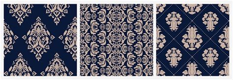 컬러풀한 다마스 플로럴 빅토리아 풍 의 원활한 패턴 럭셔리 복고풍 장식 세트 0명에 대한 스톡 벡터 아트 및 기타 이미지 0