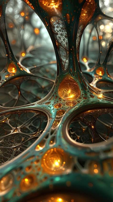 Abstract Metallic Structure With Glowing Lights And Organic Shapes