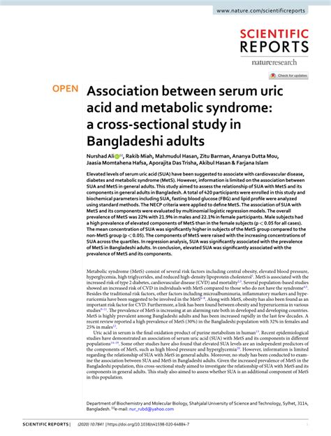 Pdf Association Between Serum Uric Acid And Metabolic Syndrome A