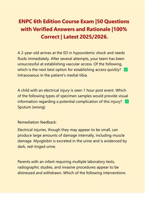 Enpc 6th Edition Course Exam 50 Questions With Verified Answers And Rationale 100 Correct