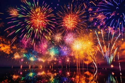 Explosive Beauty As Vibrant Bursts Of Fireworks Generative Ai Stock Illustration Illustration