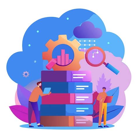 data analysis and cloud computing concept with servers and users