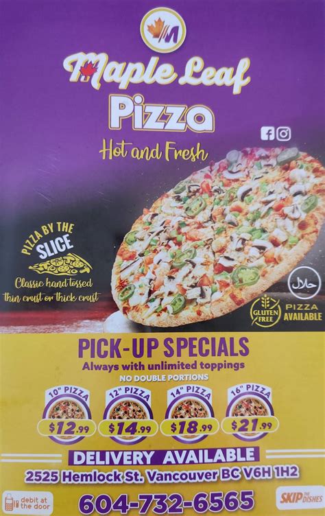 Menu At Maple Leaf Pizza Pizzeria Vancouver