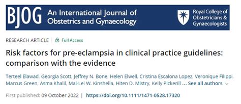 Risk Factors For Pre Eclampsia In Clinical Practice Guidelines Comparison With The Evidence