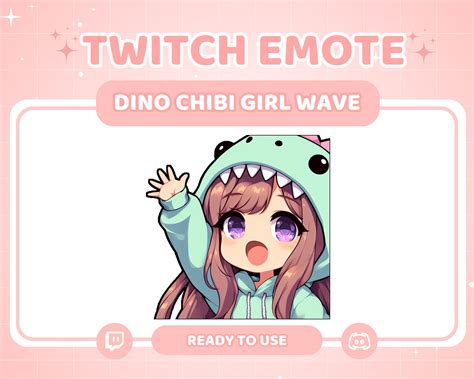 Dinosaur Chibi Girl Twitch Emote Dino Girl Wave Kawaii Anime Emote Gamer Girl Rawr Hello