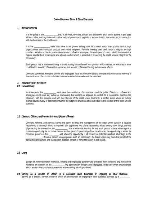 Code Of Business Ethics Policy Guidelines Pdf Loans Conflict Of