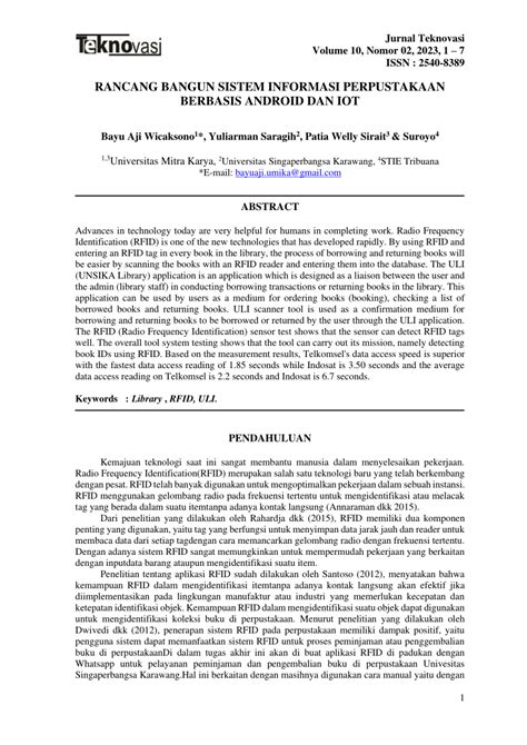 Pdf Rancang Bangun Sistem Informasi Perpustakaan Berbasis Android Dan Iot