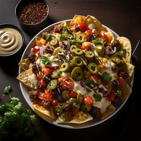Premium Ai Image A Top View Photo Of Loaded Nachos Topped With