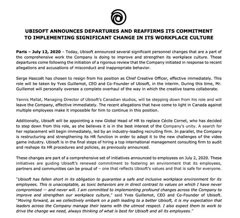 Ubisoft Executives Leave Company Amid Misconduct Allegations