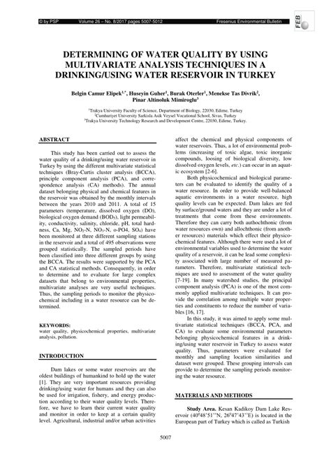 Pdf Determining Of Water Quality By Using Multivariate Analysis