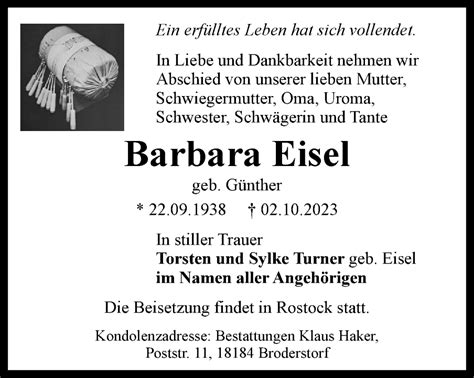 Traueranzeigen Von Barbara Eisel Trauer In Thueringen De