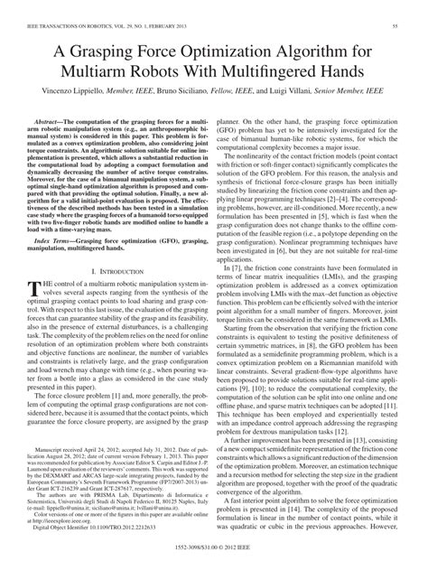Pdf A Grasping Force Optimization Algorithm For Multiarm Robots With Multifingered Hands