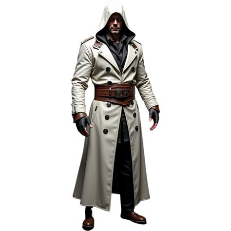 Handcrafted Custom Assassin Inspired Hooded Trench Coat Light Gray
